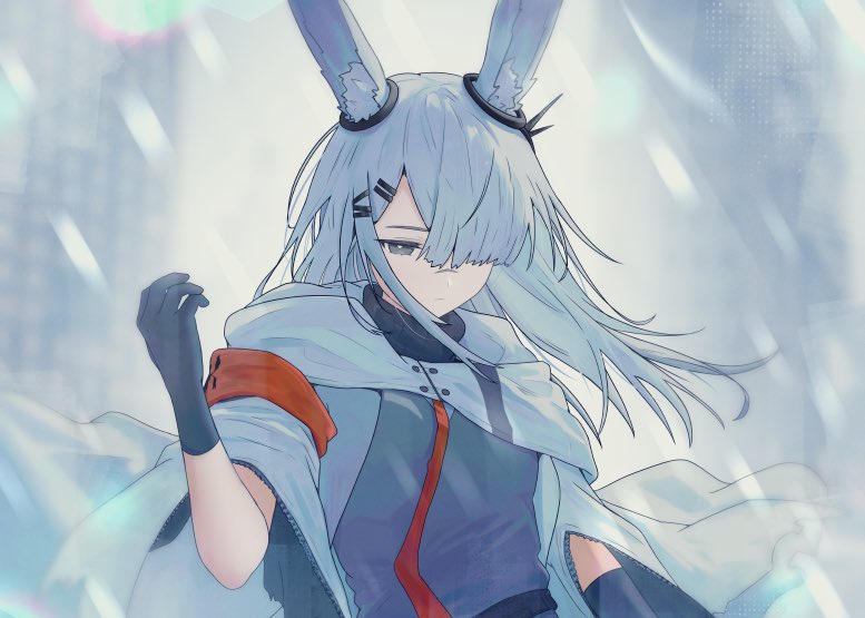 Safebooru - 1girl aliasing animal ears arknights armband black gloves bright pupils closed mouth ...