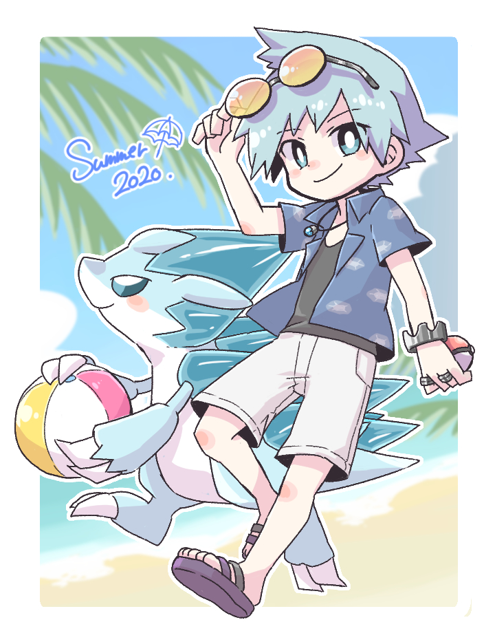 Safebooru - 1boy 2020 alolan sandslash ball beach beachball border ...