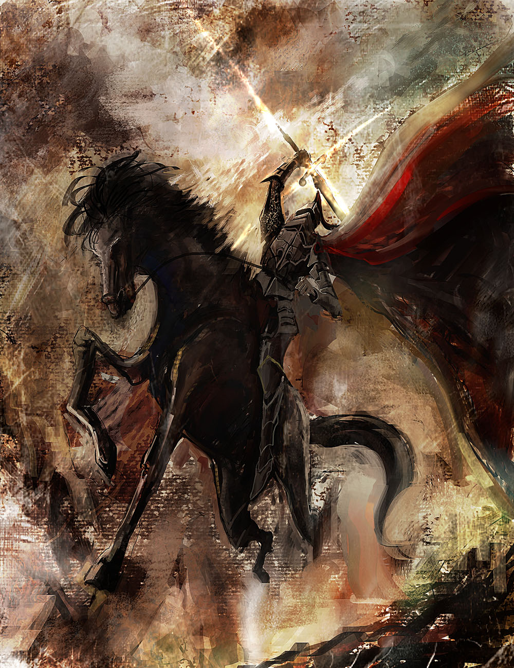 Safebooru - abstract armor bccp black cape fantasy highres horse ...