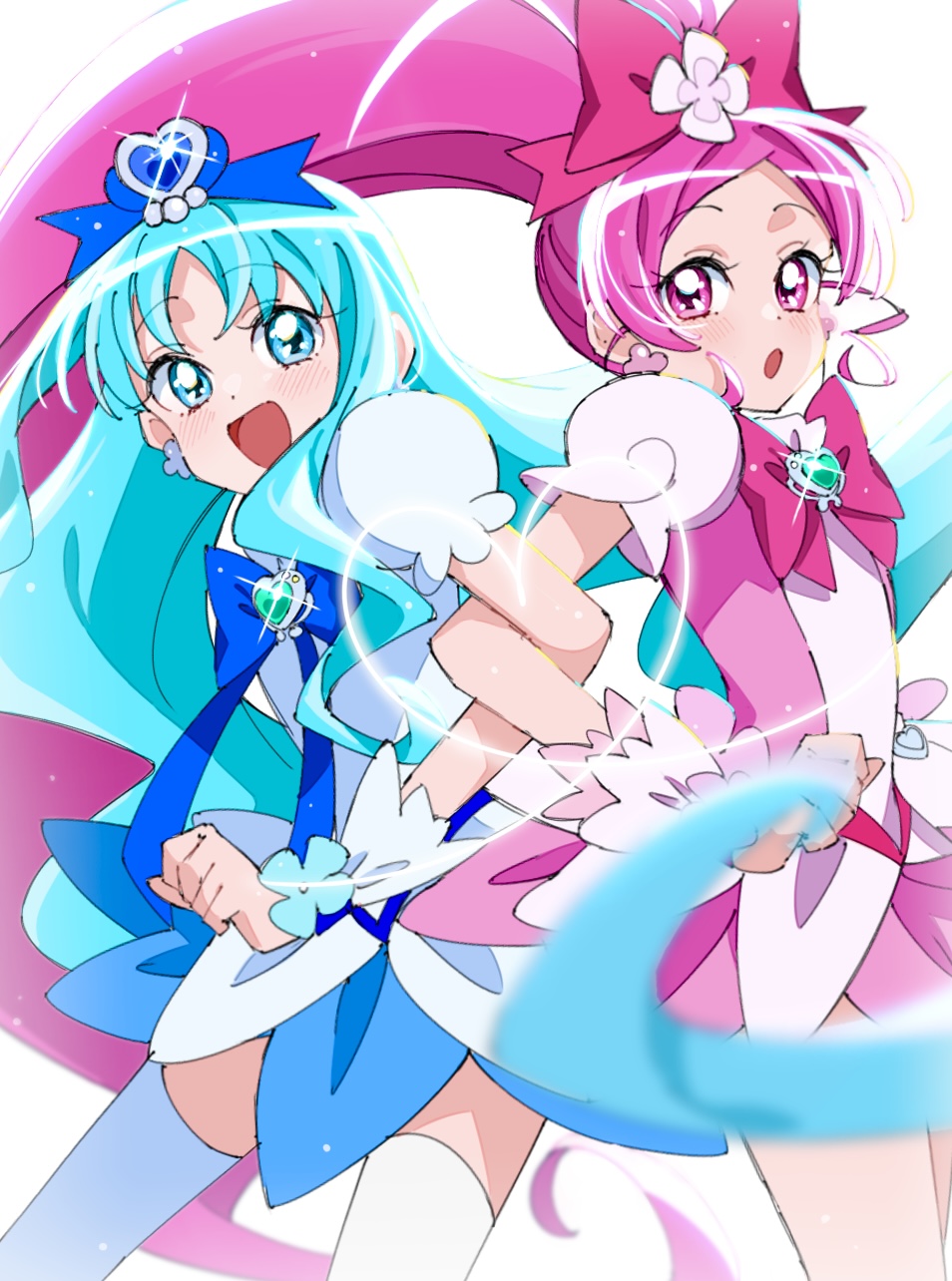 Safebooru - 2girls :d :o bare legs blue eyes blue hair blue skirt ...