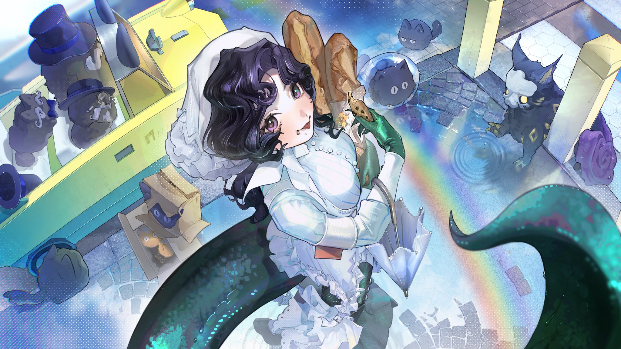 Safebooru - 1girl :p anjo nala bag black hair black hat black shoes ...