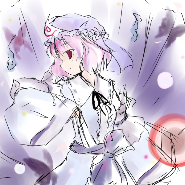 Safebooru - 1girl danmaku hat pink hair red eyes saigyouji yuyuko shichinose short hair solo ...