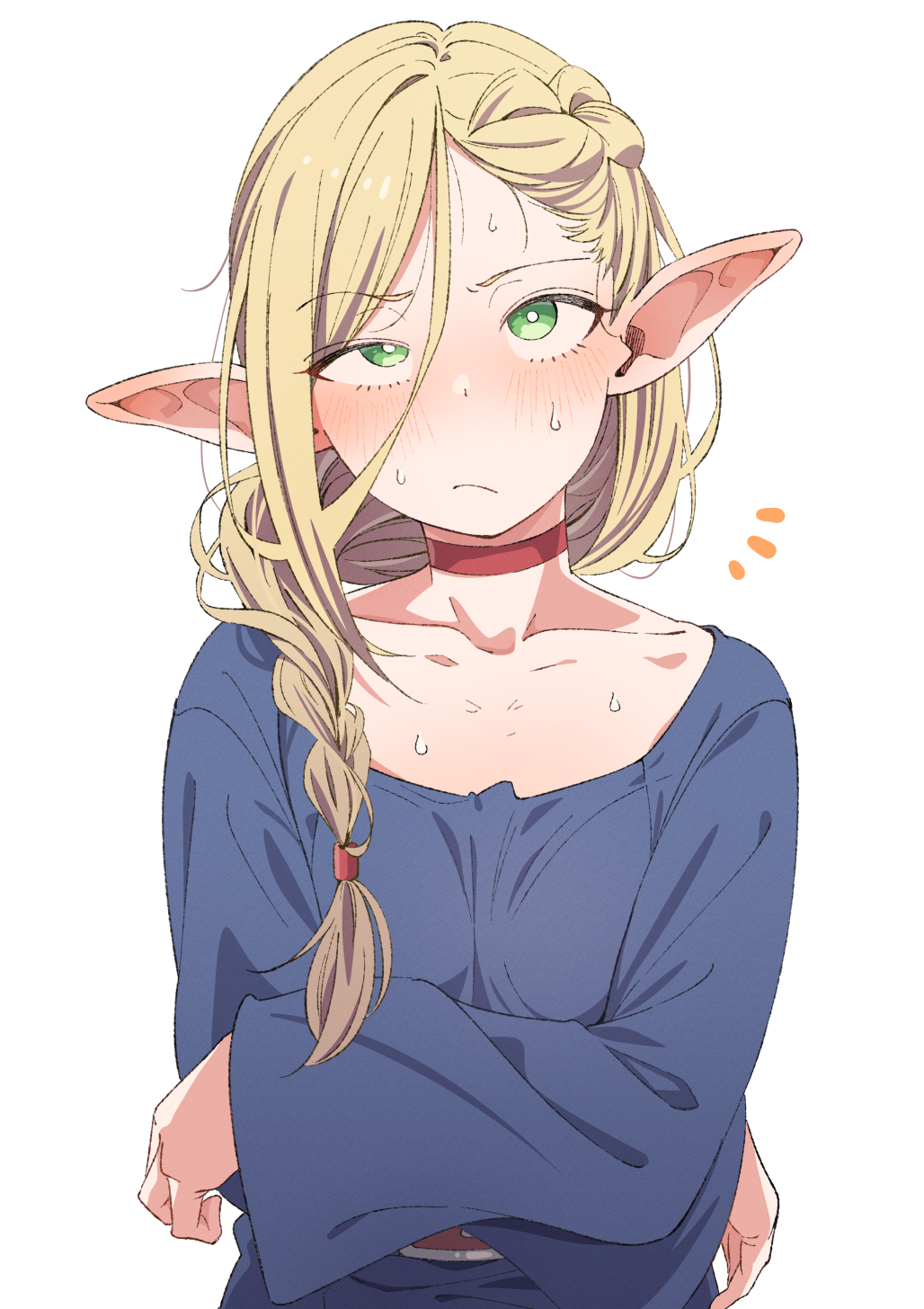 Safebooru - 1girl blonde hair blue dress braid choker collarbone commentary request crossed arms ...