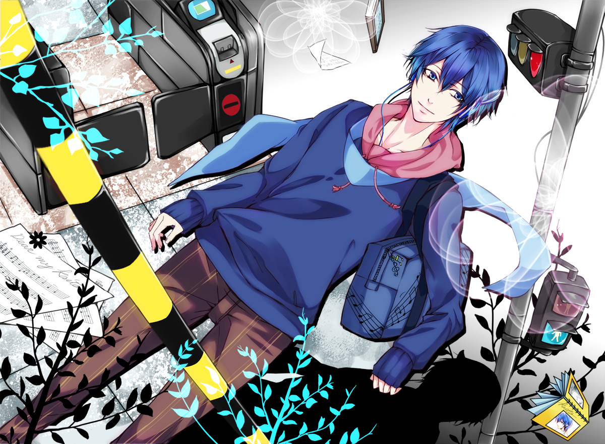 Safebooru - book headphones kaito sakumaryu scarf vocaloid | 783549