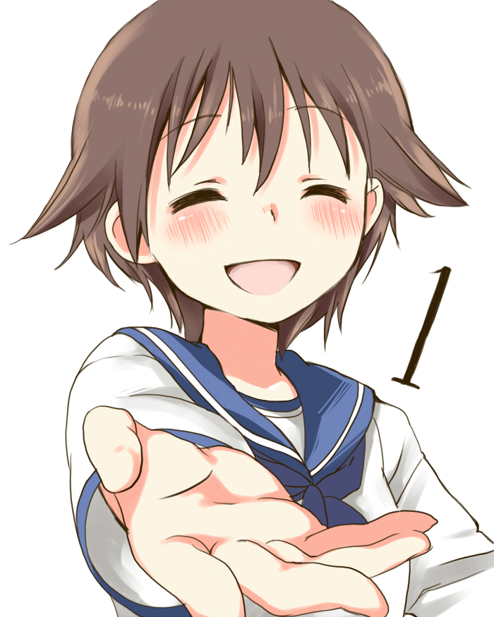 Safebooru - blush brown hair closed eyes eyes closed foreshortening ...