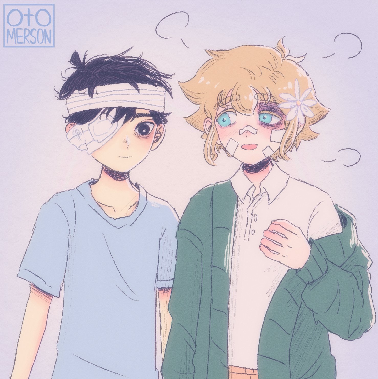 Safebooru - 2boys alternate costume artist name bandaged head bandages bandaid bandaid on face ...