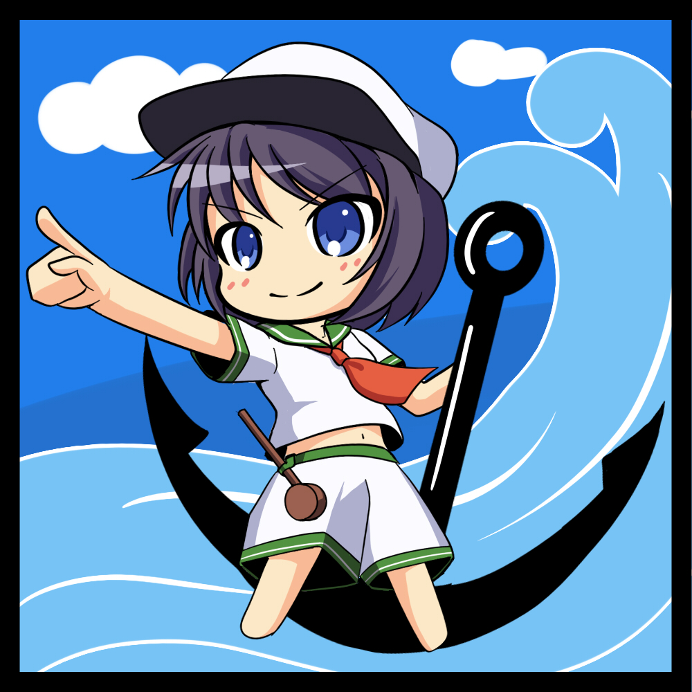 Safebooru - anchor ascot blue eyes border chibi cloud hat kou512a ...