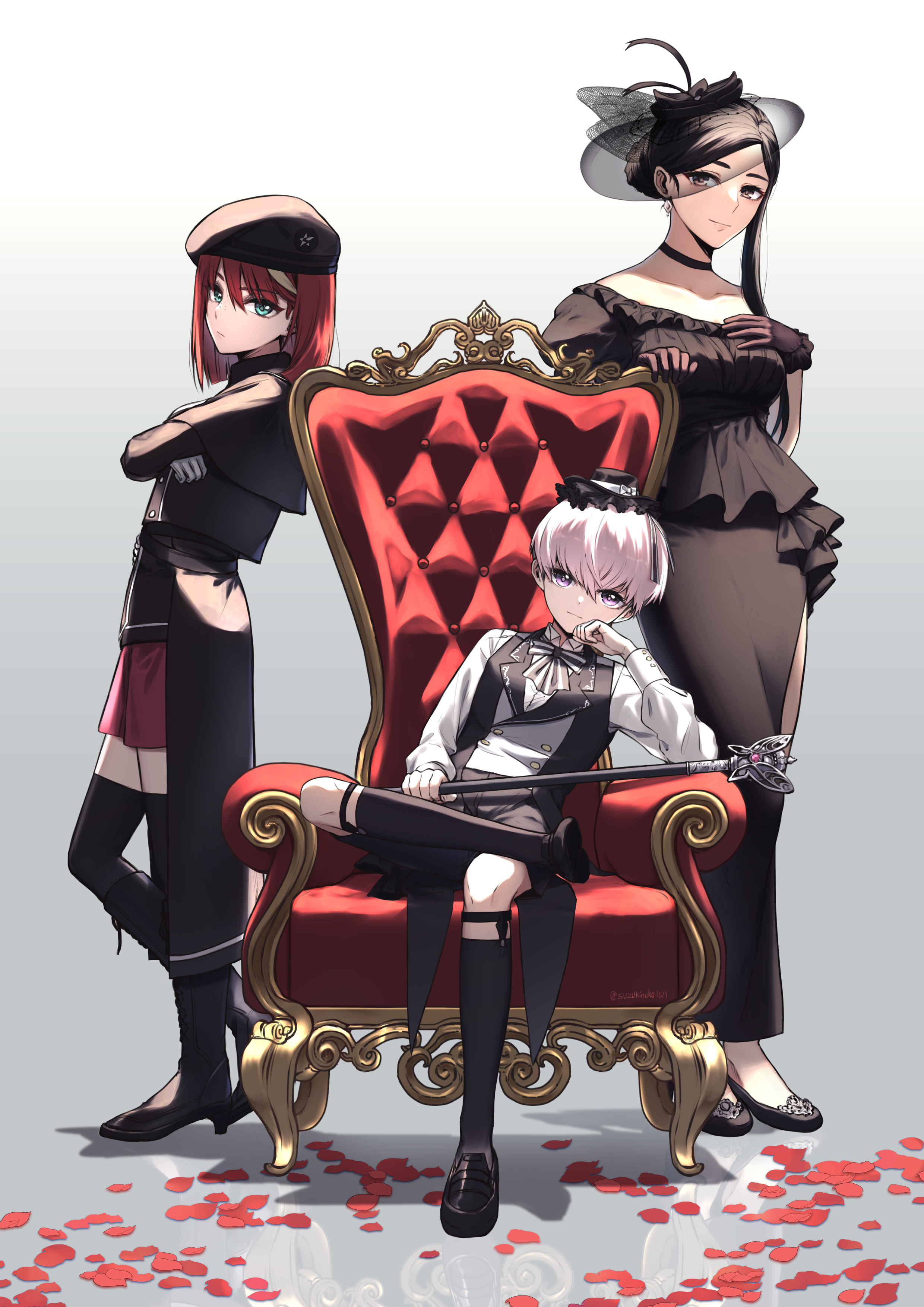 Safebooru - 1boy 2girls absurdres alternate costume black boots black hair black hat black shoes ...