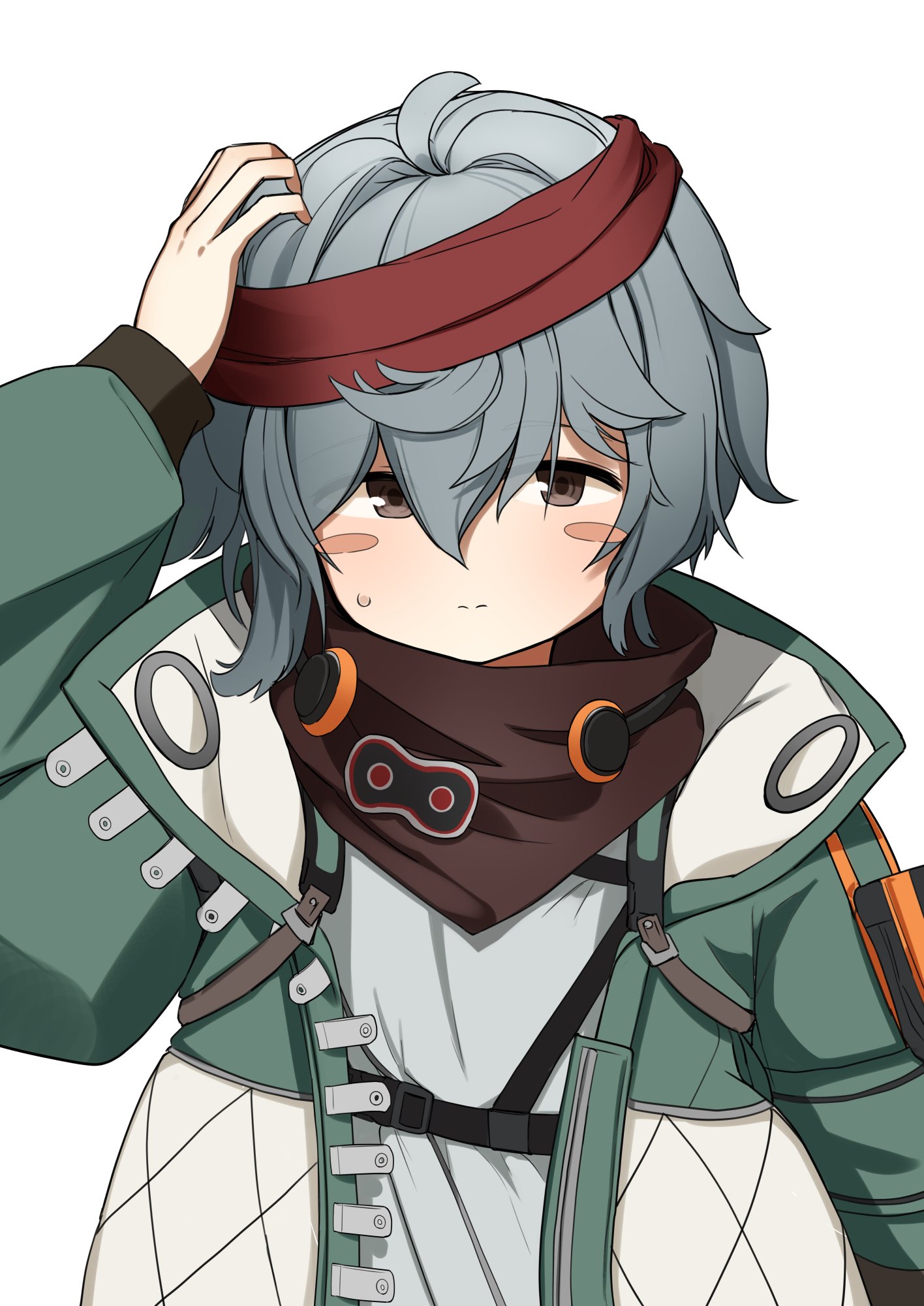 Safebooru - 1girl bandana blush stickers brown eyes closed mouth ...