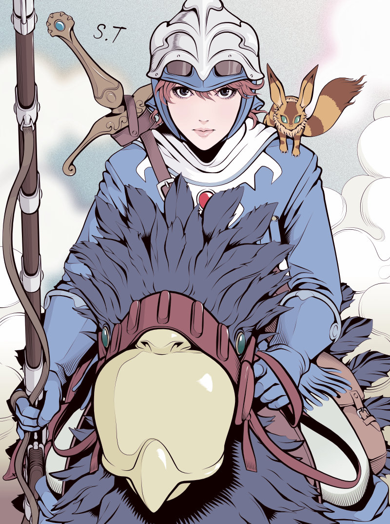 Safebooru - 1girl animal on shoulder blue eyes blue gloves blue jacket blurry blurry background ...