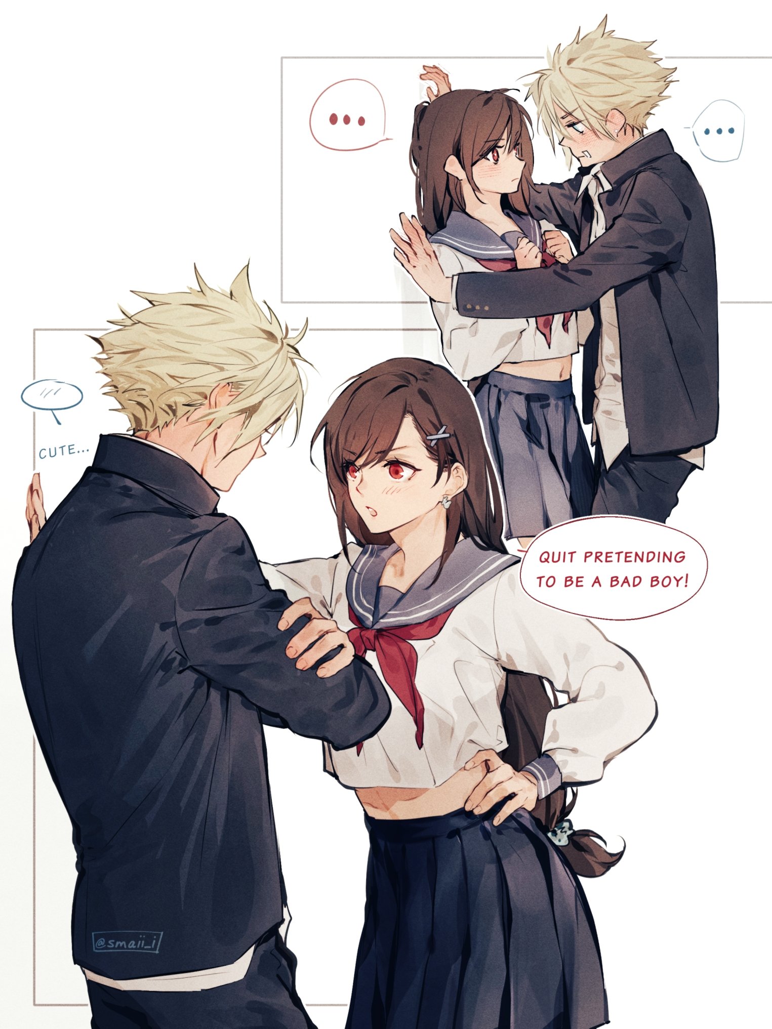 Safebooru - ... 1boy 1girl against wall bandaid bandaid on cheek bandaid on face black hair ...