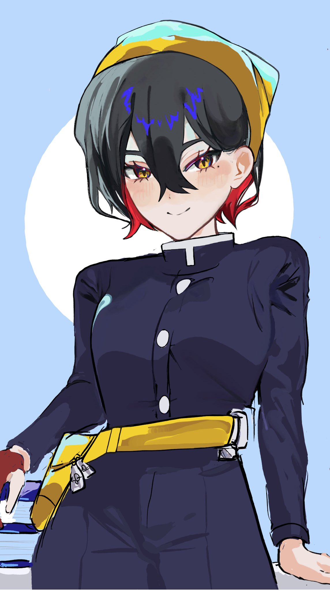 Safebooru - 1girl alternate hair length alternate hairstyle anonymous84268 black hair blue ...