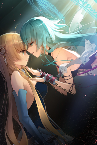Safebooru - ahoge aqua eyes aqua hair arm garter bangs bare shoulders blonde hair blue eyes ...