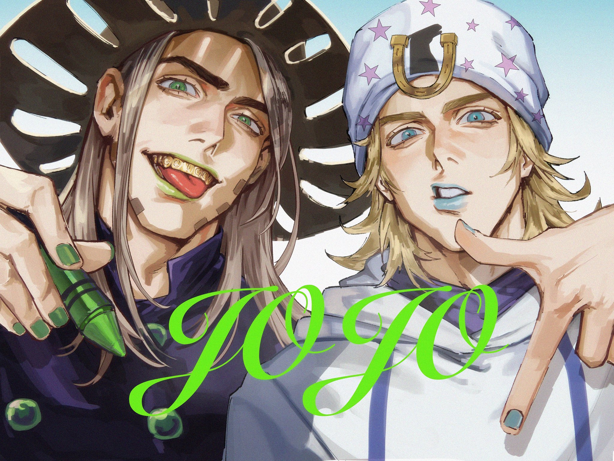 Safebooru - 2boys blonde hair blue eyes blue lips blue nails gold teeth ...