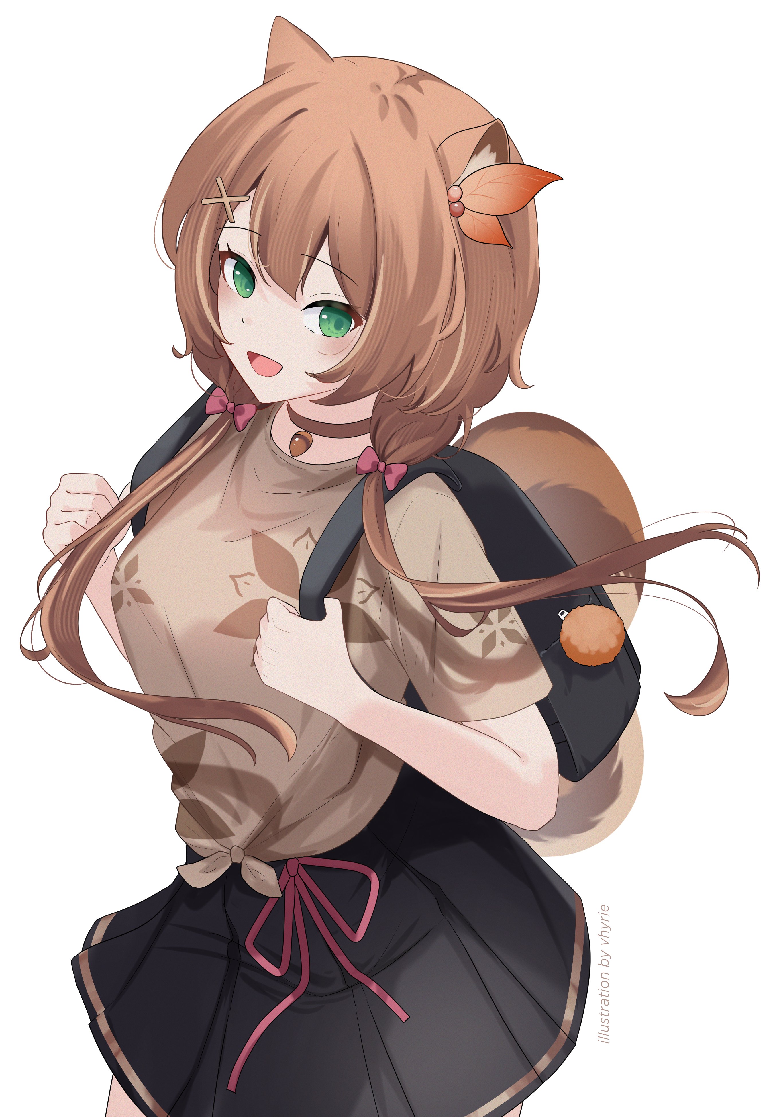 Safebooru - 1girl absurdres acorn pendant animal ears artist name ayunda risu backpack bag black ...