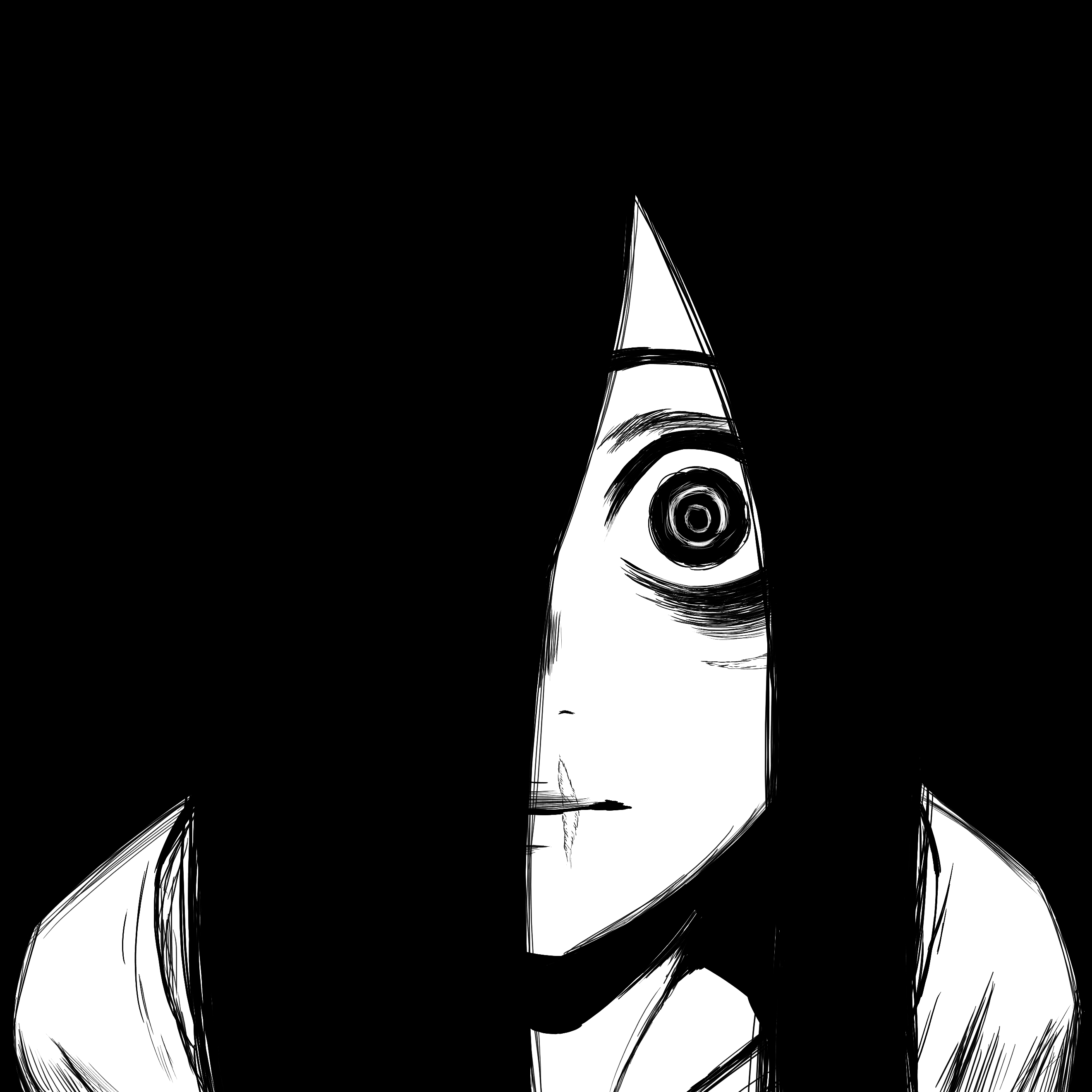 Safebooru - 1girl absurdres black background hair over one eye highres ...