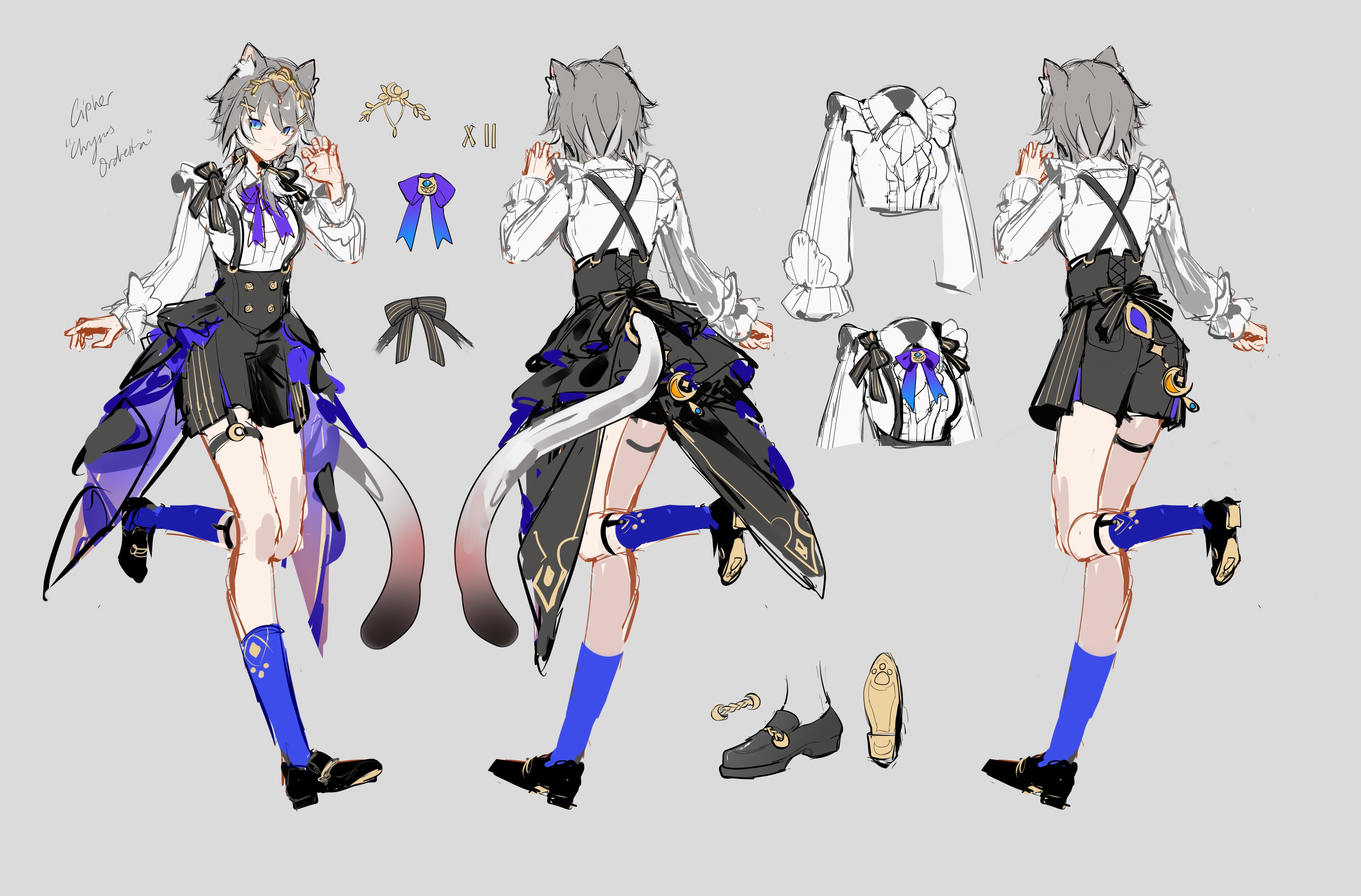 Safebooru - absurdres alternate costume animal ears black bow black shoes black shorts blue bow ...