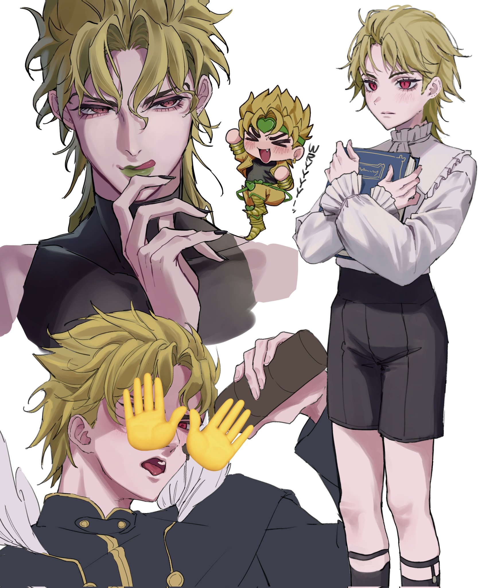 Safebooru - 1boy aged down bishounen black nails blonde hair book closed mouth dio brando ...