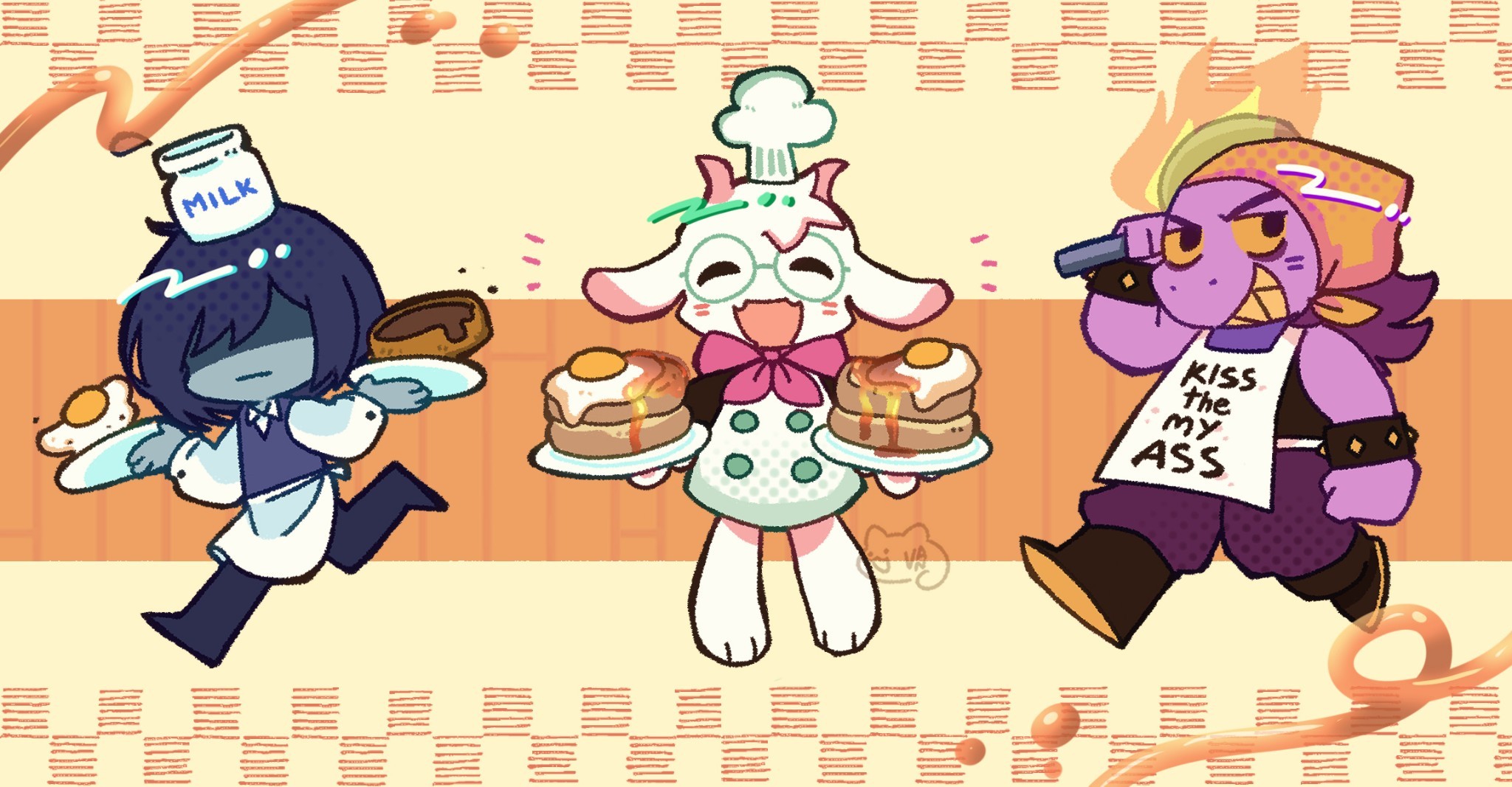 Safebooru - 1boy 1girl 1other animal ears apron bandana bandana around ...