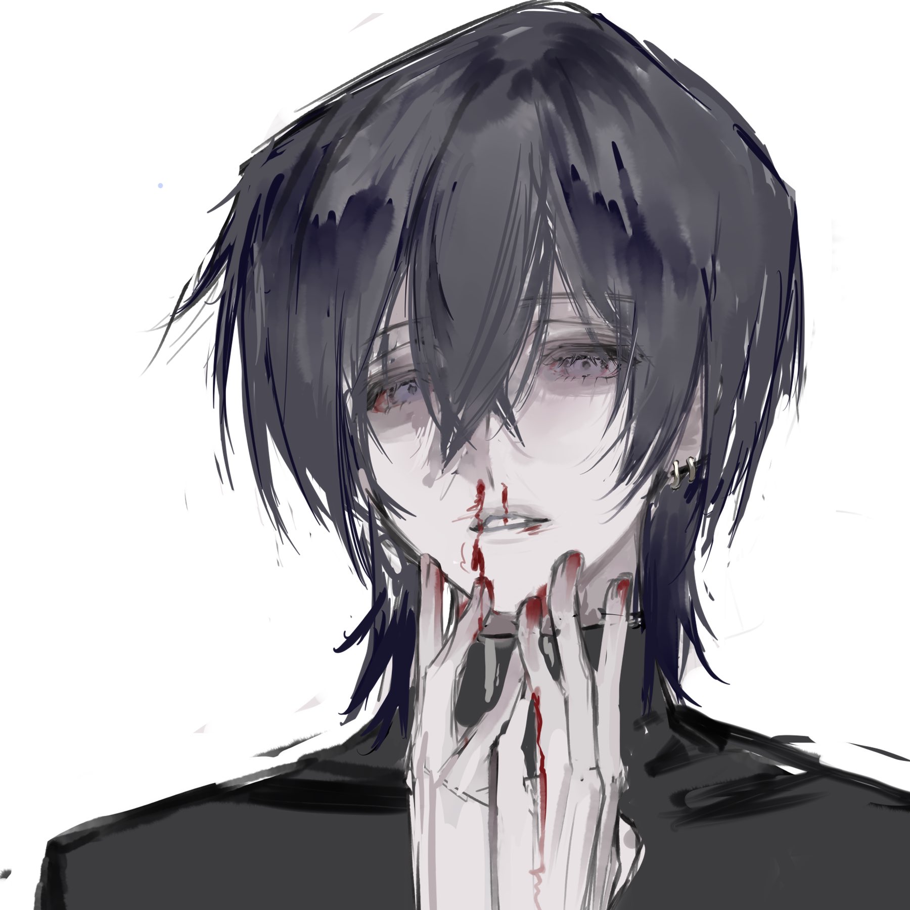 Safebooru - 1boy black eyes black hair blood blood on face blood on ...