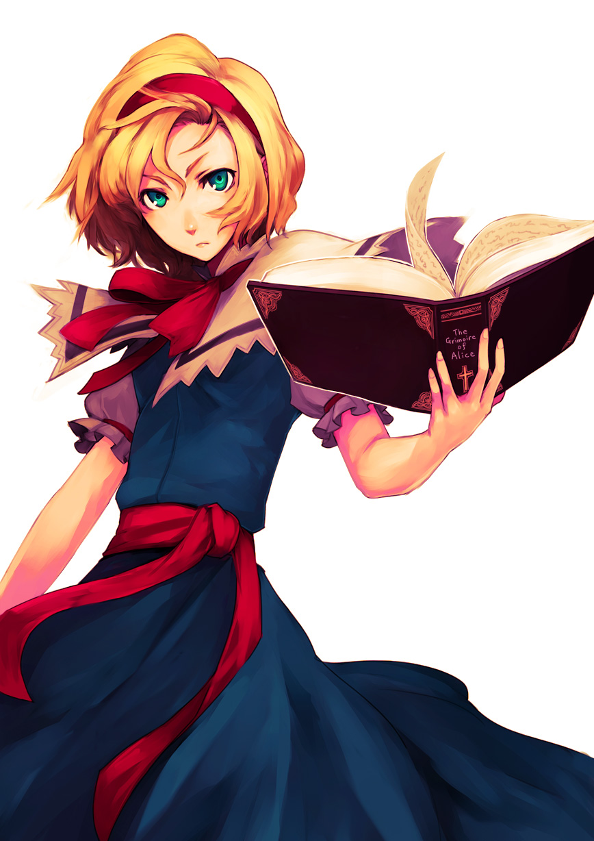 Safebooru - alice margatroid blonde hair blue eyes book capelet dress grimoire hairband highres ...