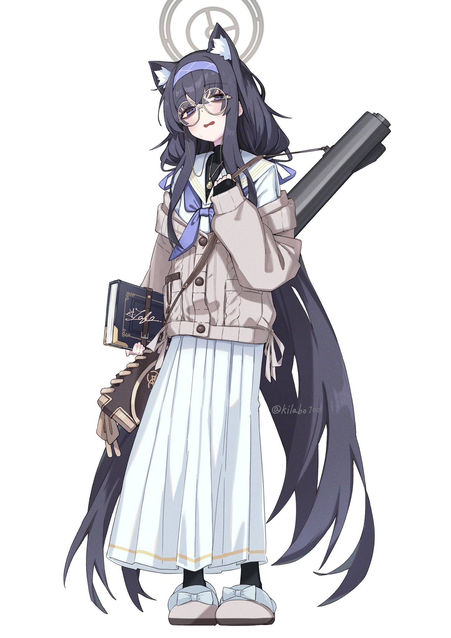 Safebooru - 1girl animal ears bags under eyes black hair black pantyhose black shirt blue ...