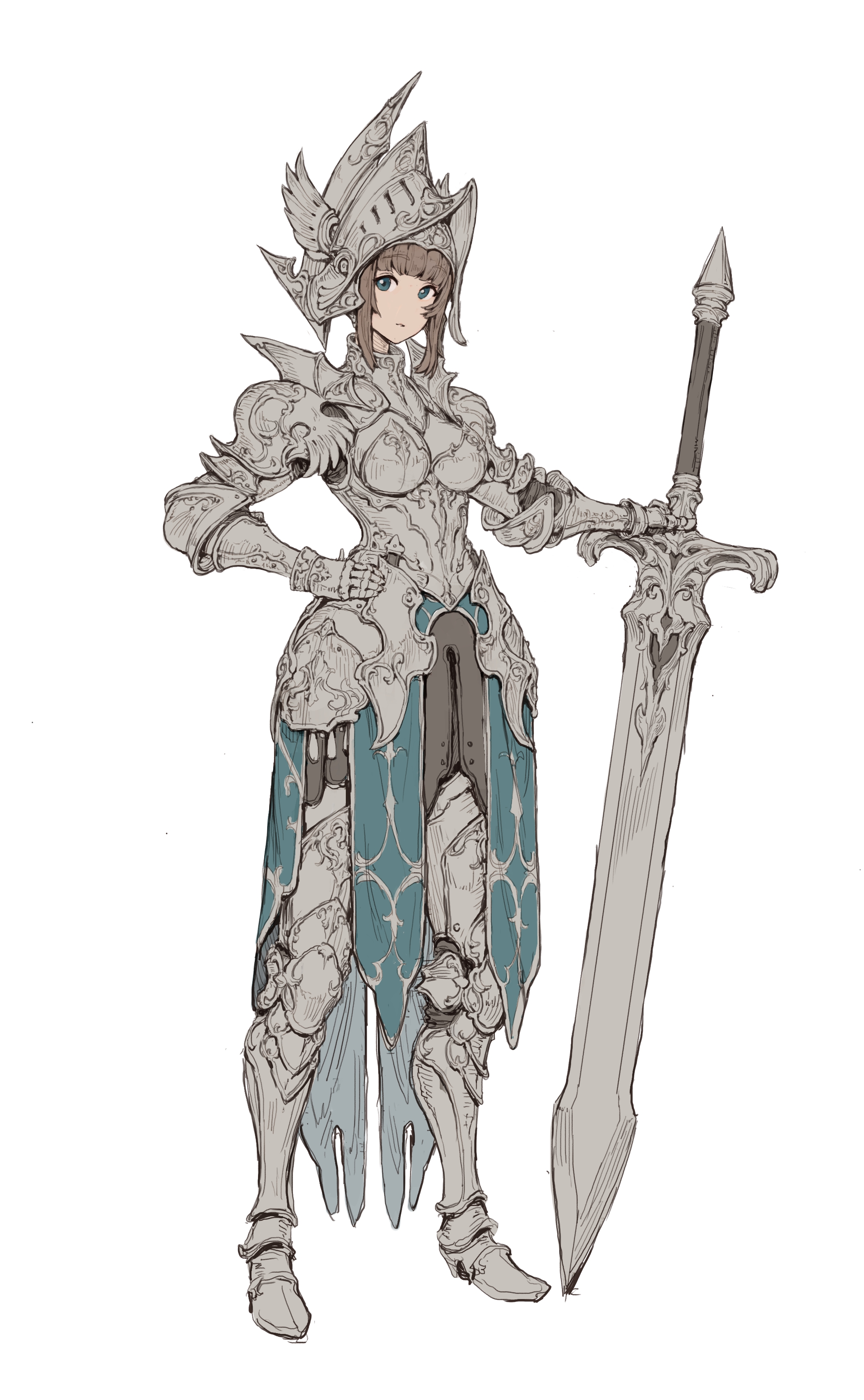 Safebooru - 1girl absurdres armor armored boots blue eyes boobplate boots breastplate brown hair ...
