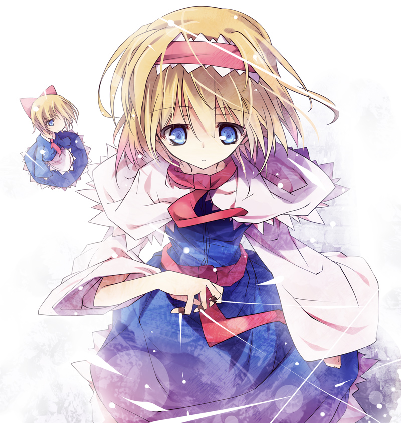 Safebooru - alice margatroid apron ascot blonde hair blue dress blue eyes bow capelet dress hair ...