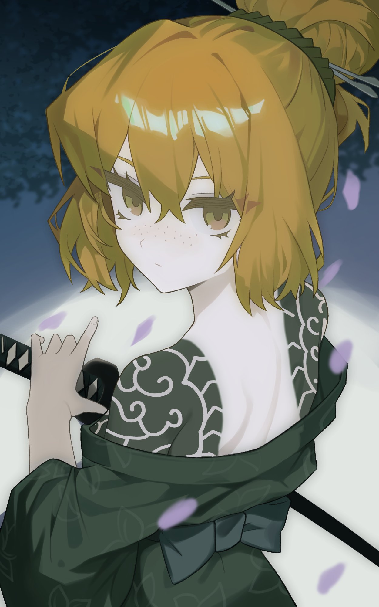 Safebooru - 1girl black kimono bow cherry blossoms cloud tattoo ...