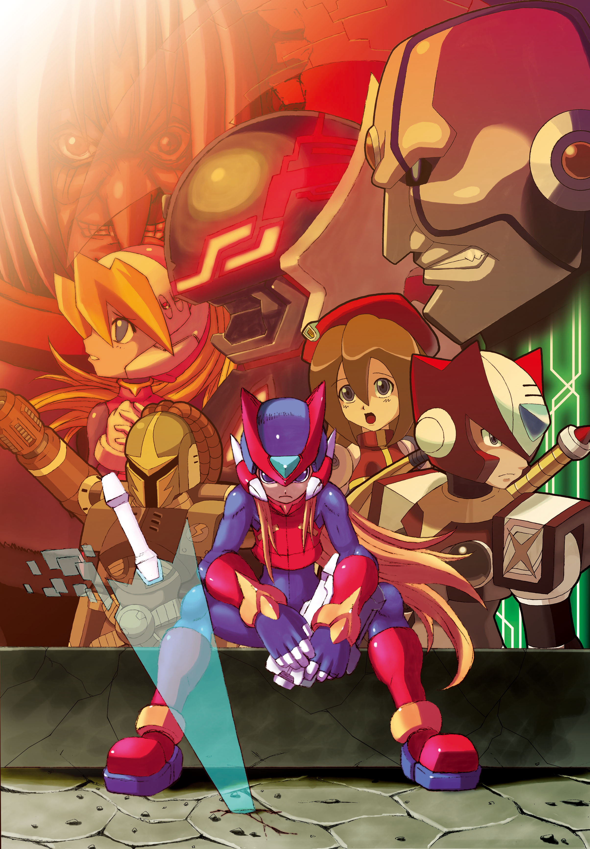 Safebooru - 2boys 3girls absurdres android armor artist request bald ...