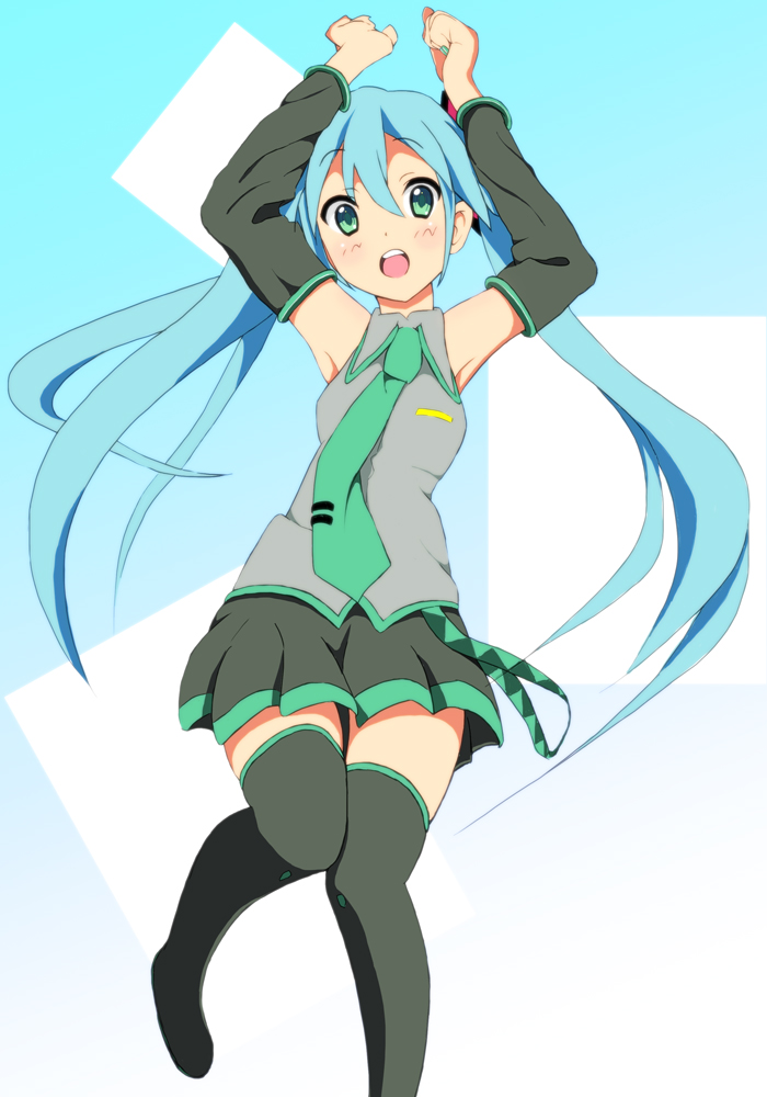 Safebooru - aqua eyes aqua hair arms up detached sleeves hatsune miku jumping kaiman long hair ...