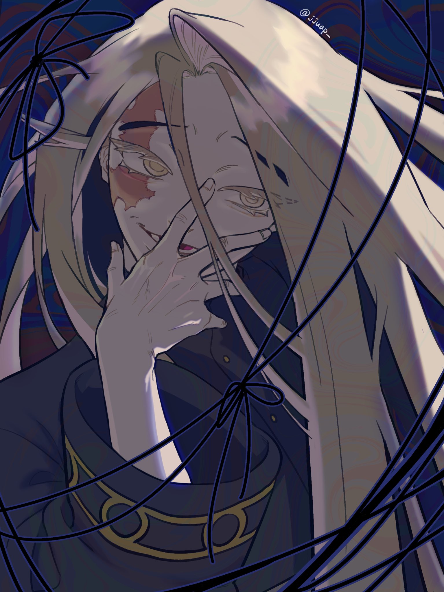 Safebooru - 1boy black jacket blonde hair blue background blue theme ...