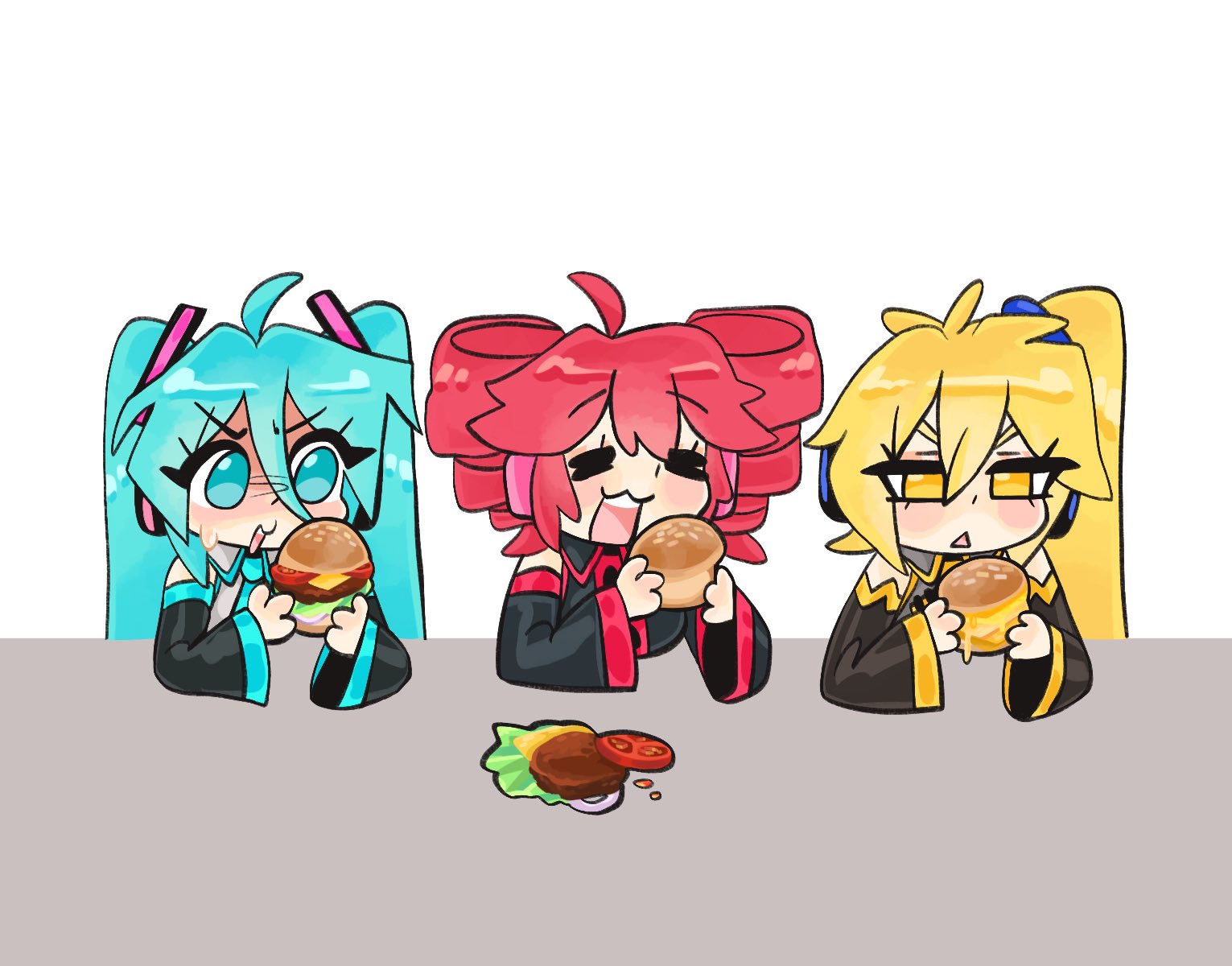 Safebooru - 3girls :3 ahoge akita neru black shirt black sleeves blonde ...