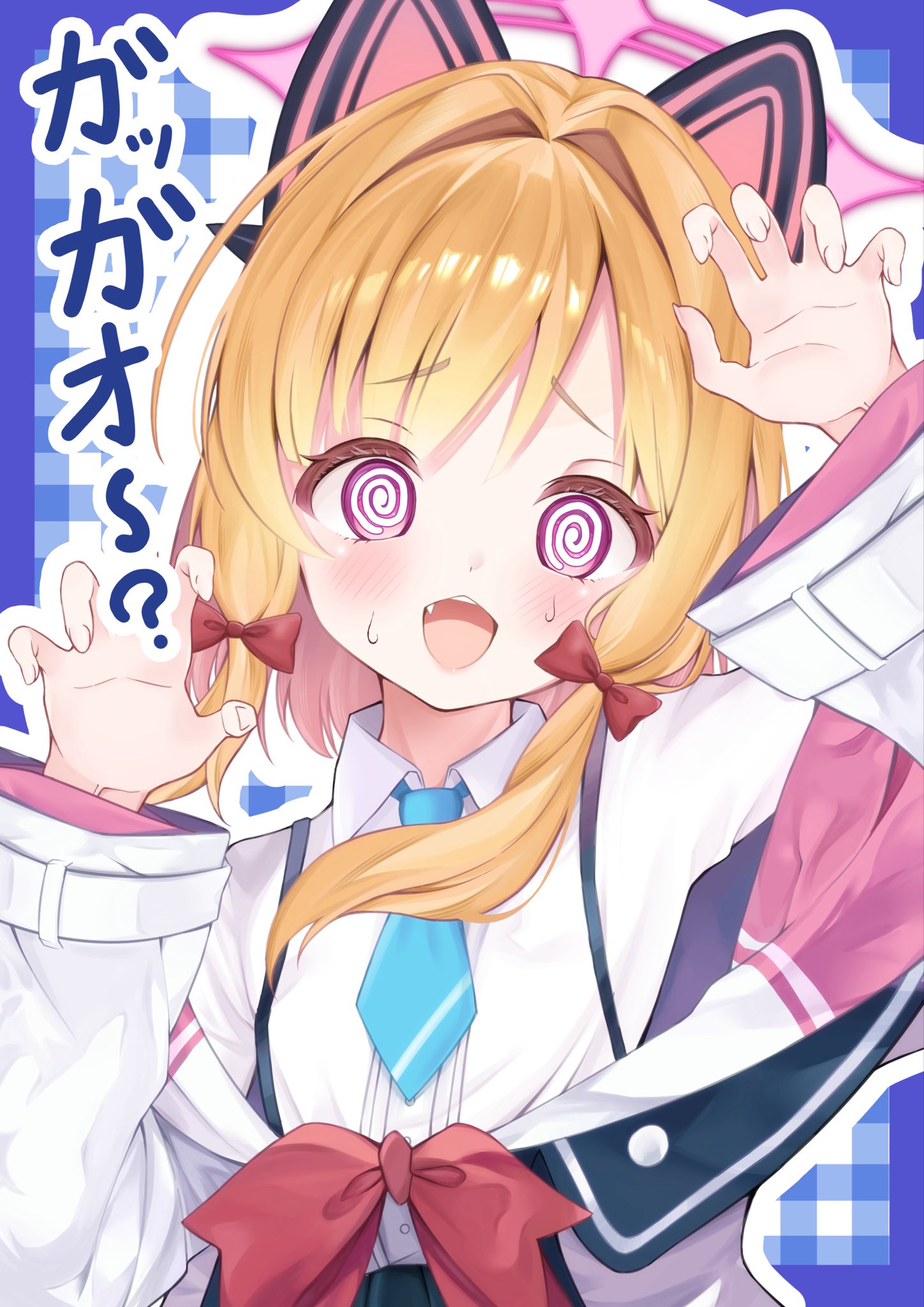 Safebooru - 1girl @ @ animal ear headphones animal ears blonde hair blue archive blue background ...