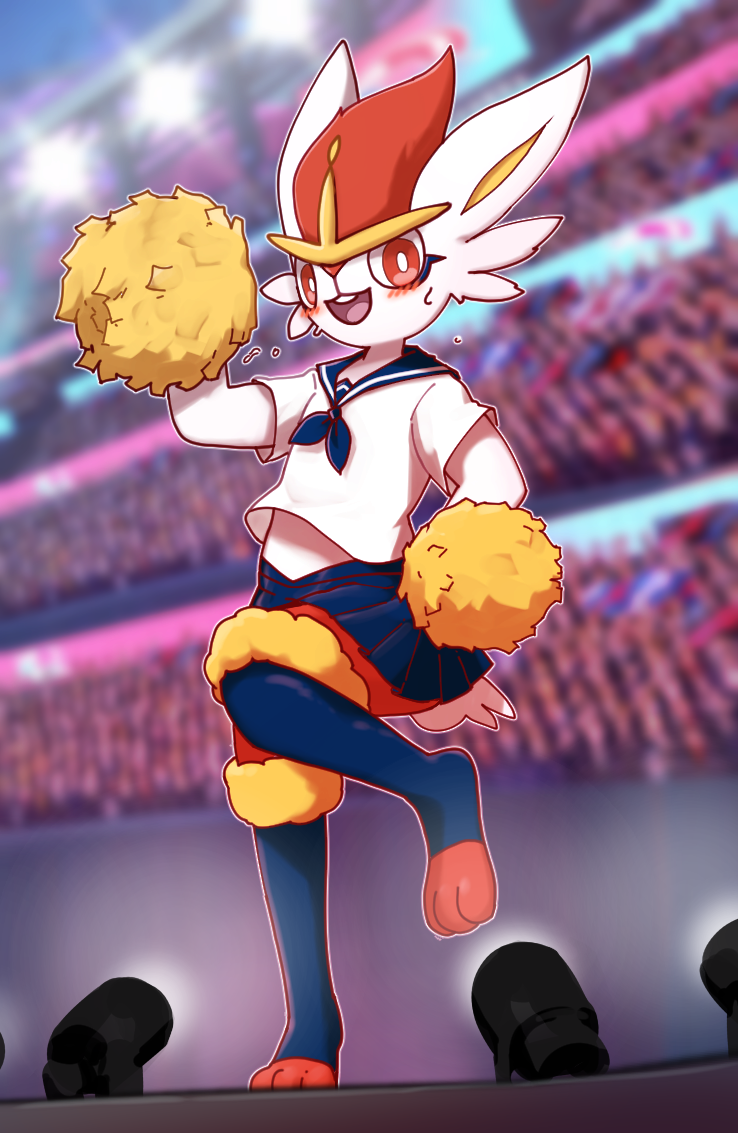 Safebooru - black skirt blurry blurry background blush cheerleader ...