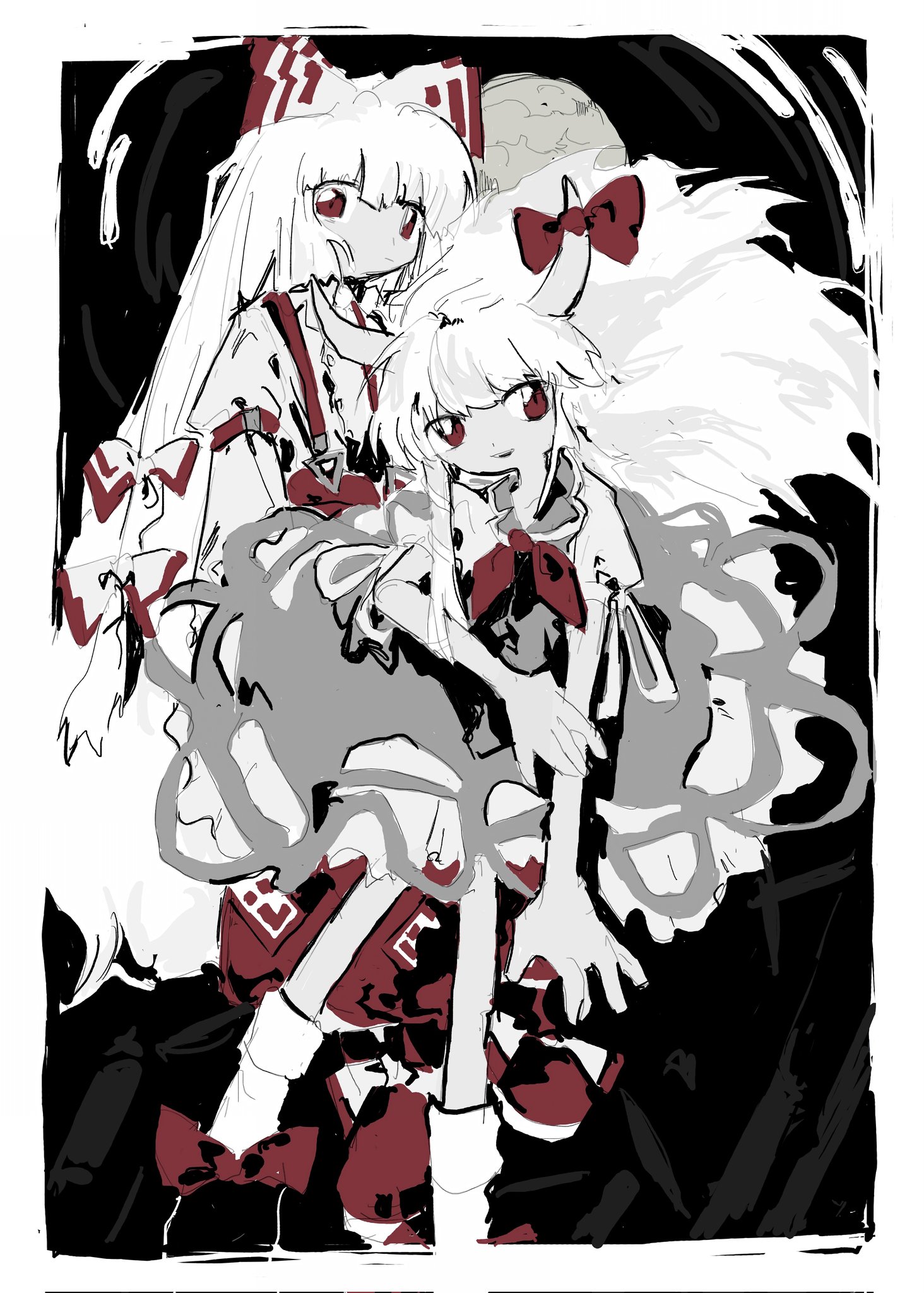 Safebooru - 2girls bamboo bamboo forest behind another border dark background ex-keine ...