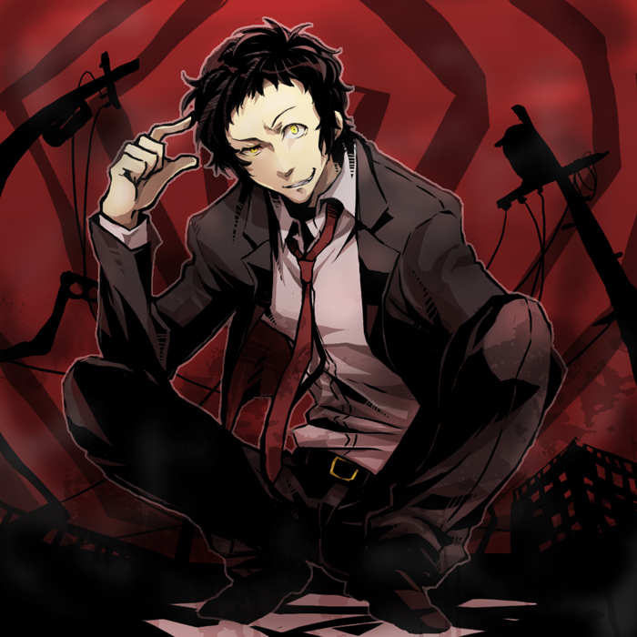 Safebooru - 1boy adachi tooru black hair evil formal grin looking at ...