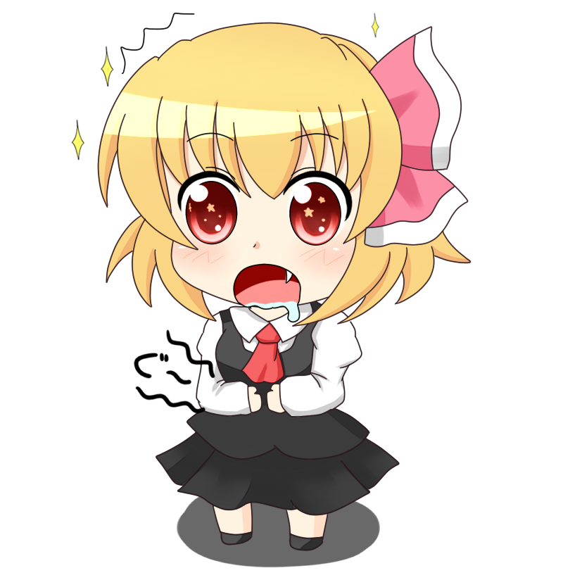 Safebooru - ascot b.leaf blonde hair blush chibi drooling fang hair ...