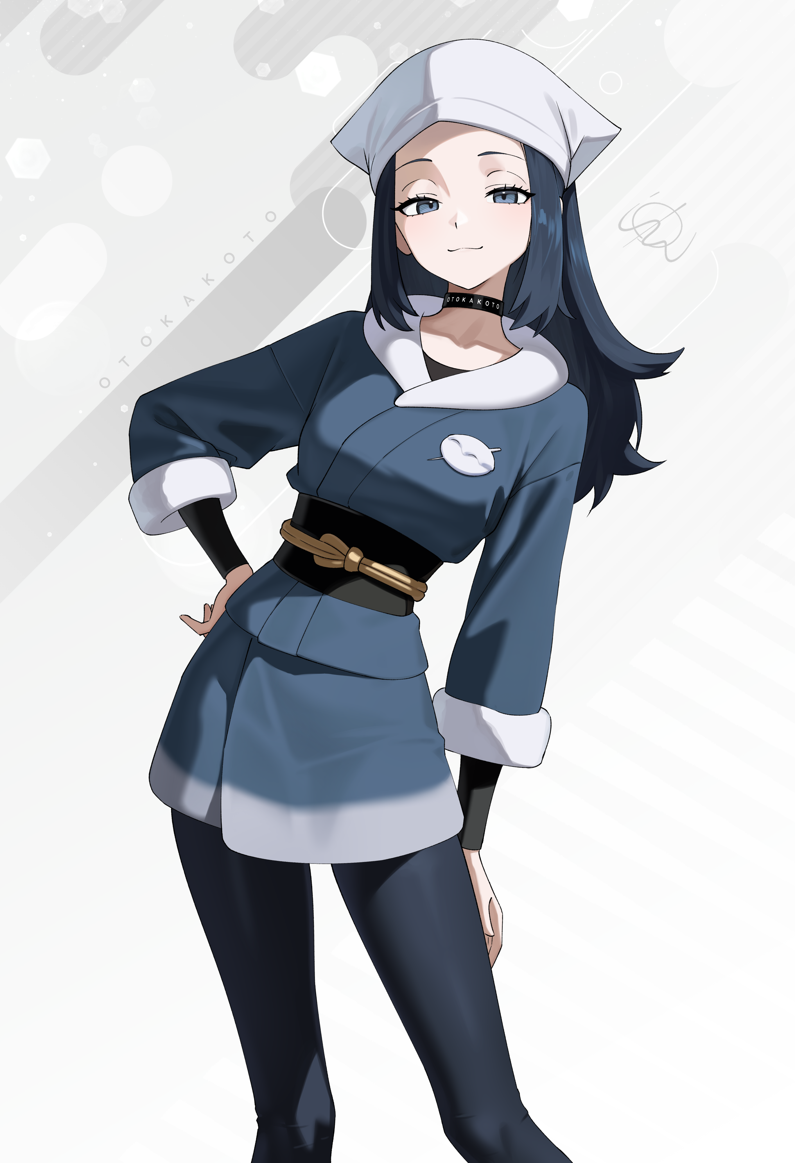 Safebooru - 1girl absurdres akari (pokemon) artist name black choker black hair black pantyhose ...