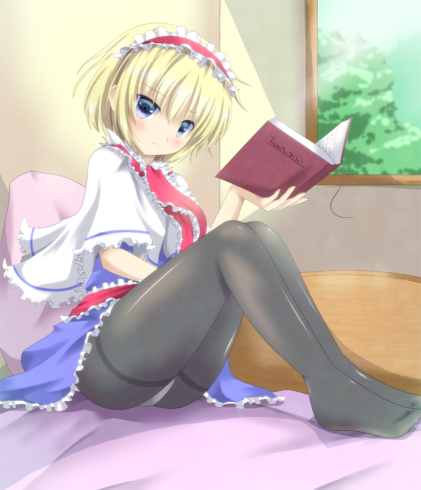 Safebooru - alice margatroid blonde hair blue eyes blush book capelet curtains dress frills ...