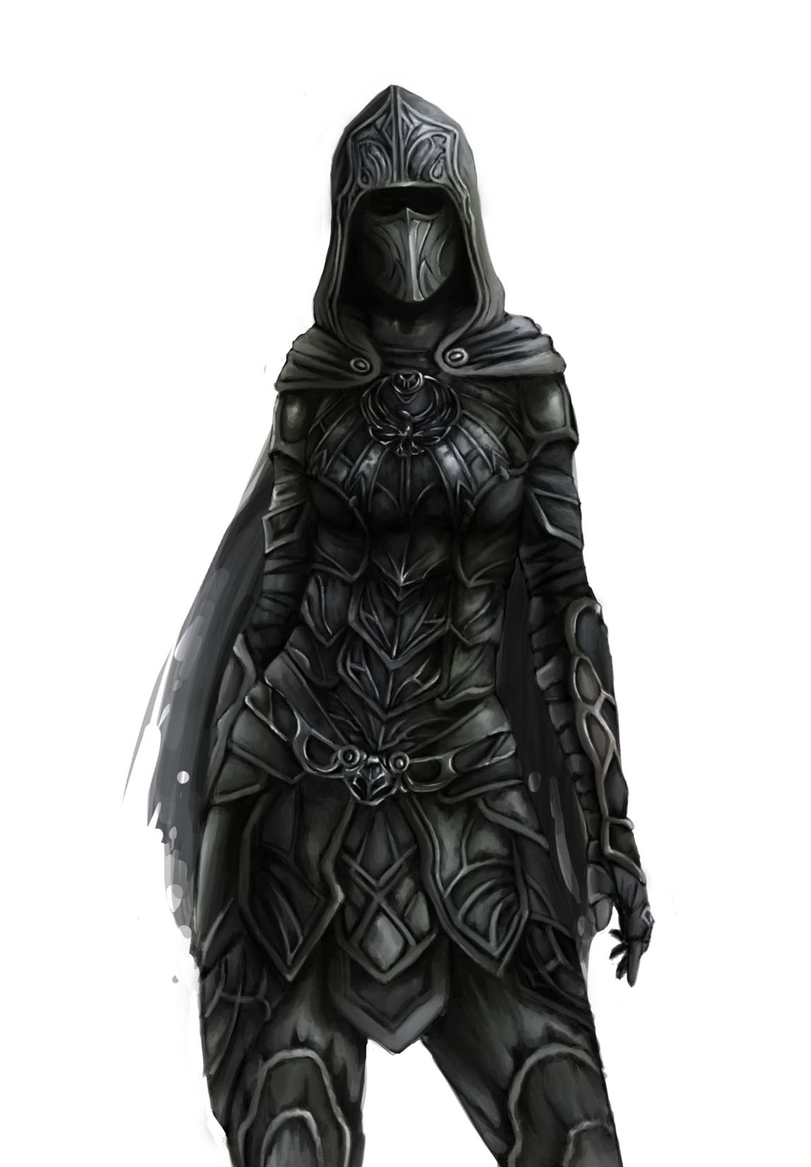 Safebooru - arm wrap armor bracer cape cloak highres hood leather mask ...