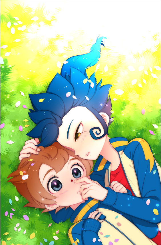 Safebooru - 2boys blue hair blush inazuma eleven inazuma eleven (series ...