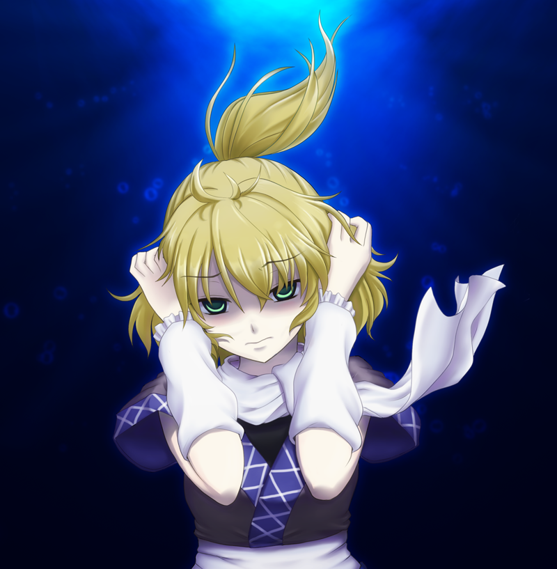 Safebooru - arm warmers blonde hair blue background dark dress gomi ...