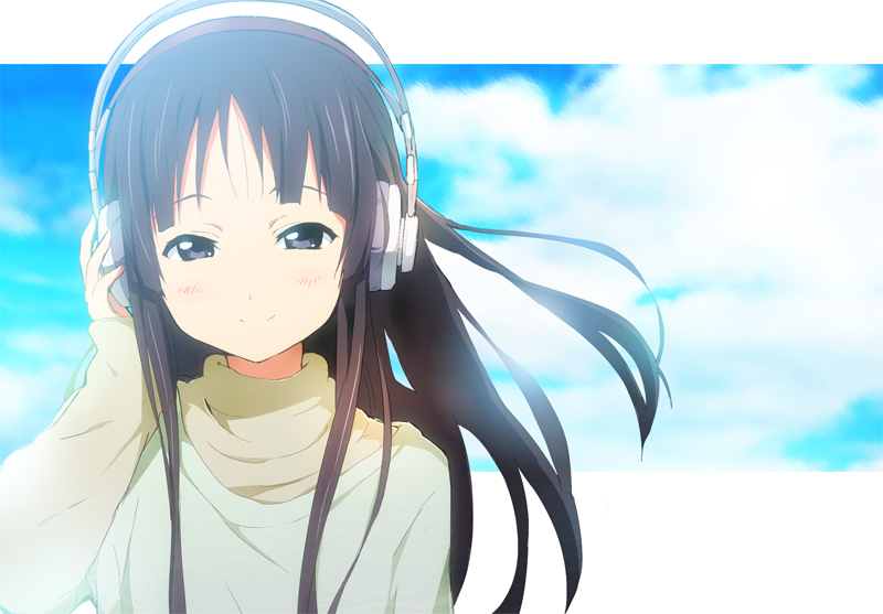Safebooru - akg akiyama mio black hair blush cloud hatasuke headphones ...