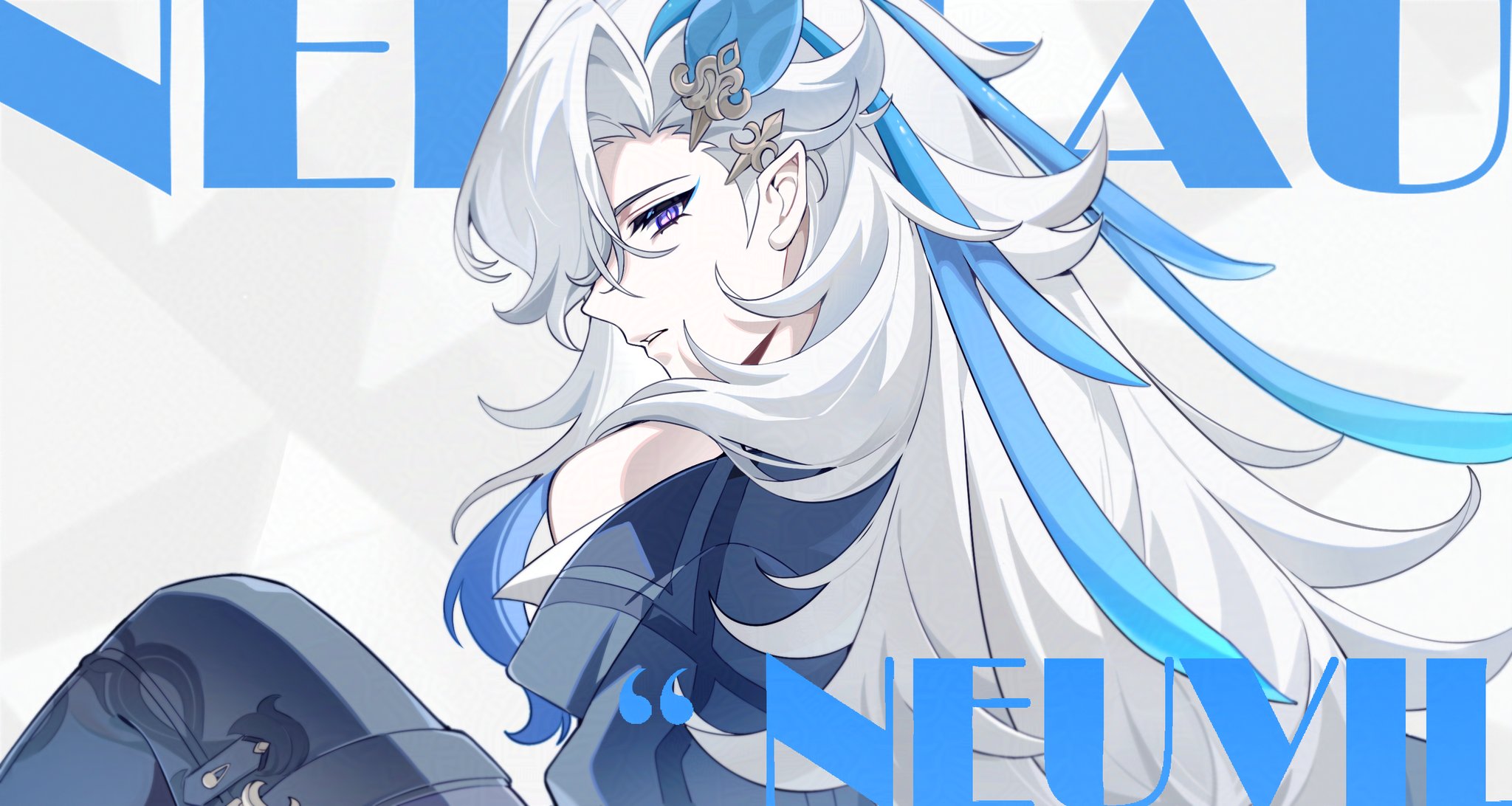 Safebooru - 1boy akiling736723 blue eyeliner blue hair character name ...