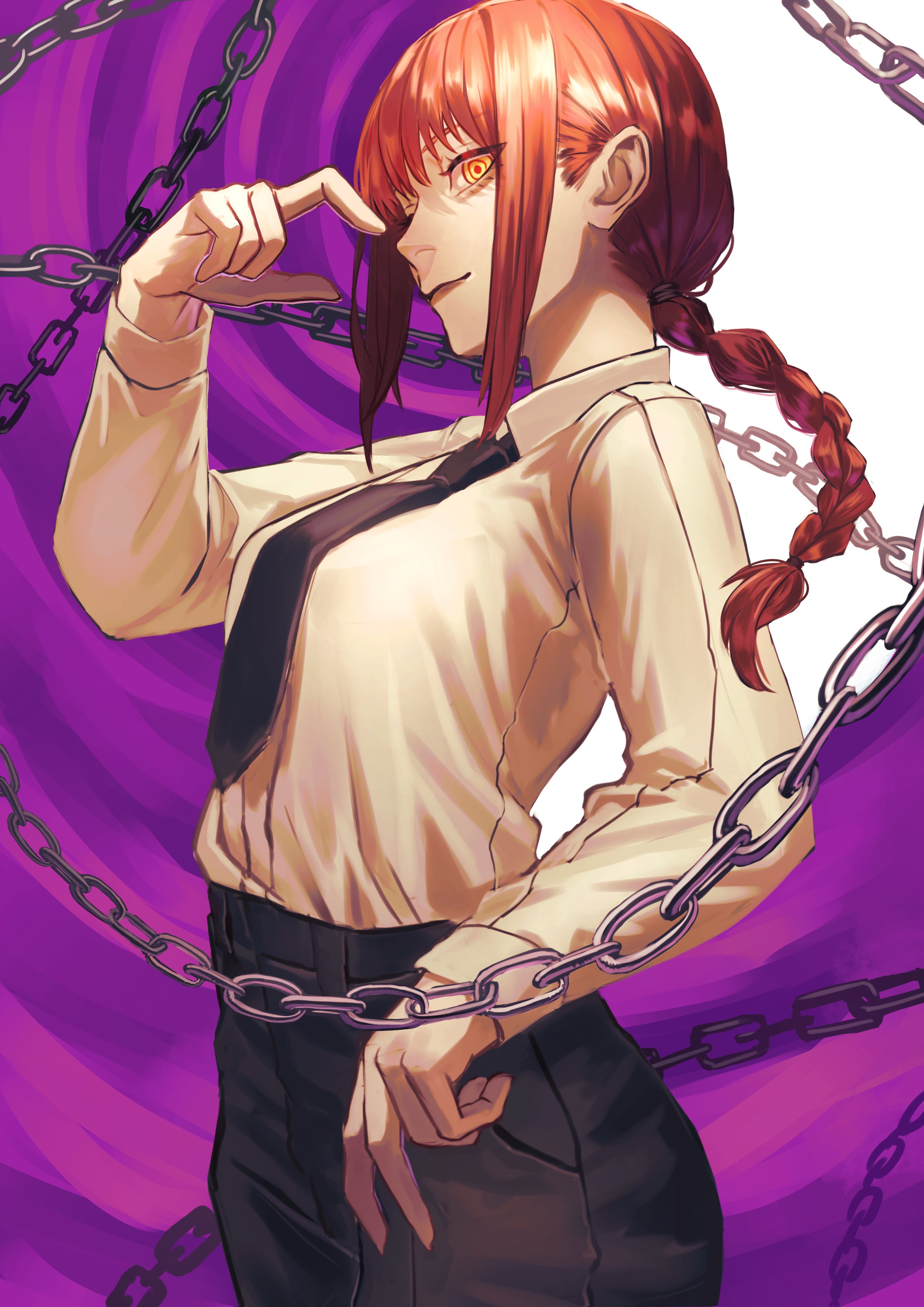 Safebooru - 1girl absurdres arm up black necktie black pants bonjindaaa ...