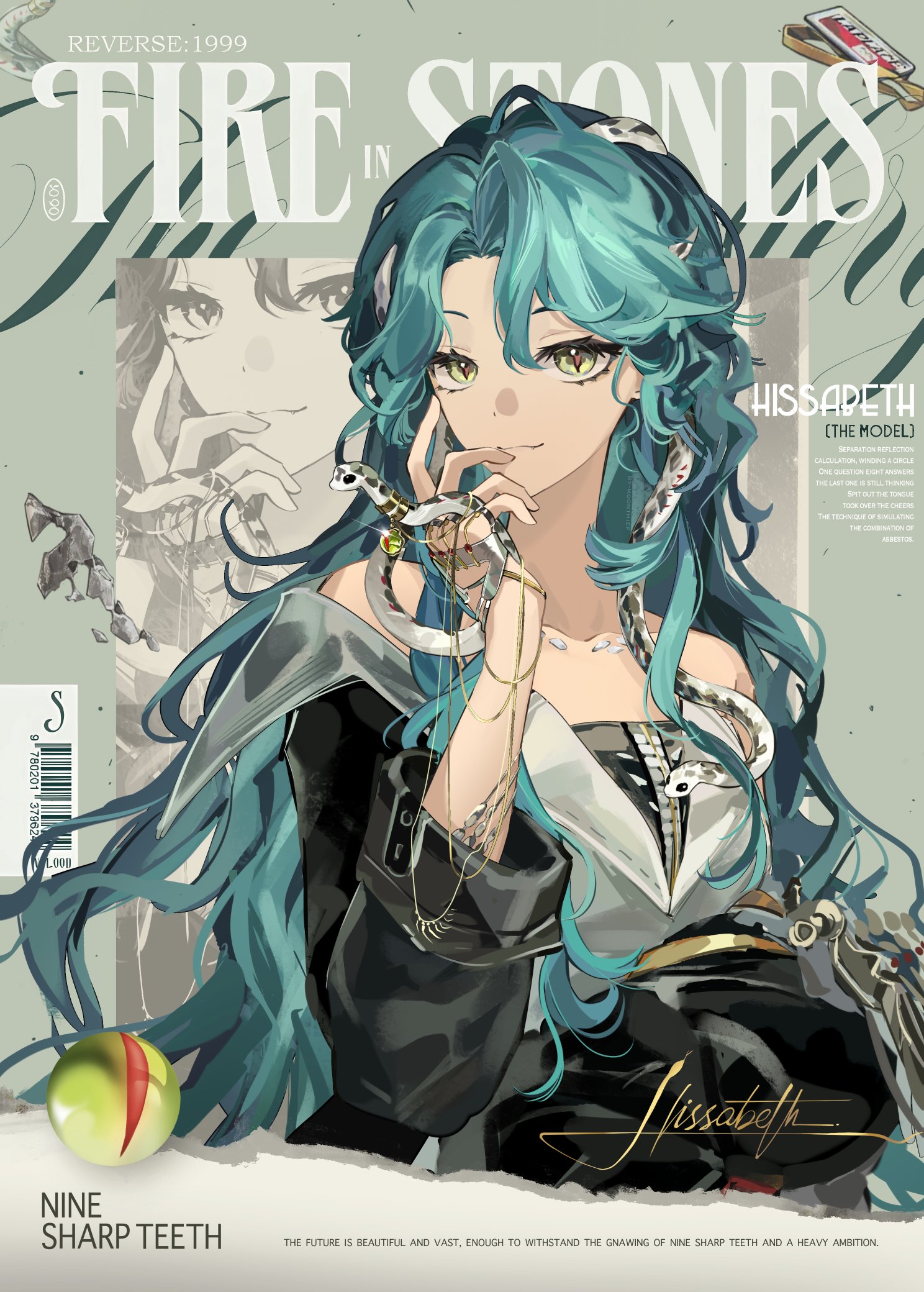 Safebooru - 1girl 4nots1 barcode black coat blue hair character name ...