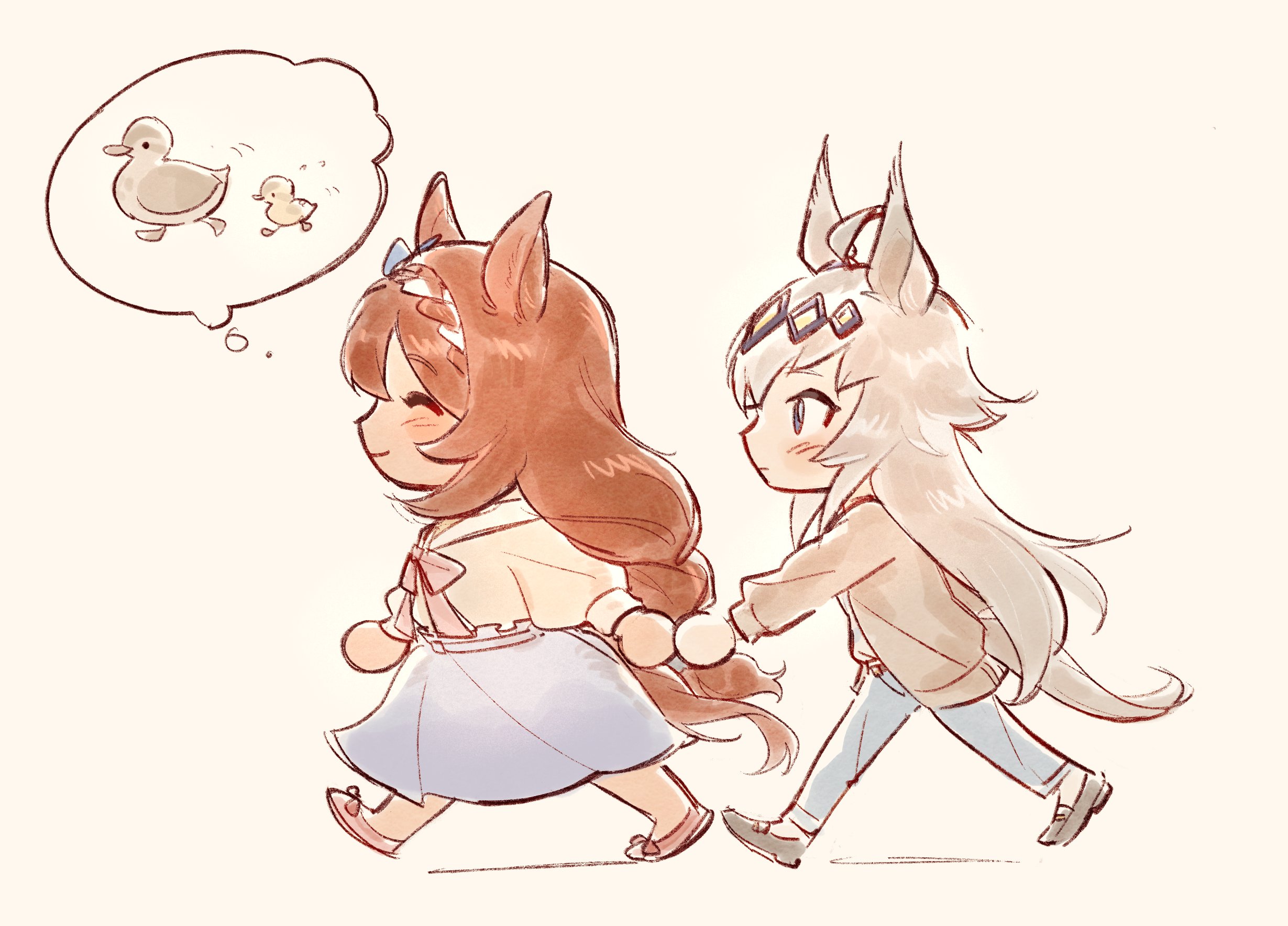 Safebooru - 2girls ahoge animal ears baby animal bird blue eyes blue ...