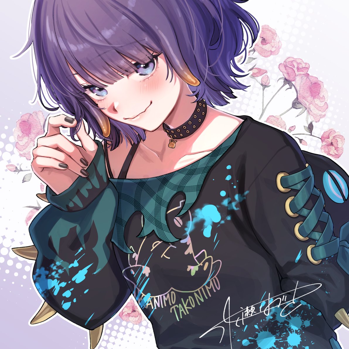Safebooru - 1girl black choker black hair black nails black sweater ...