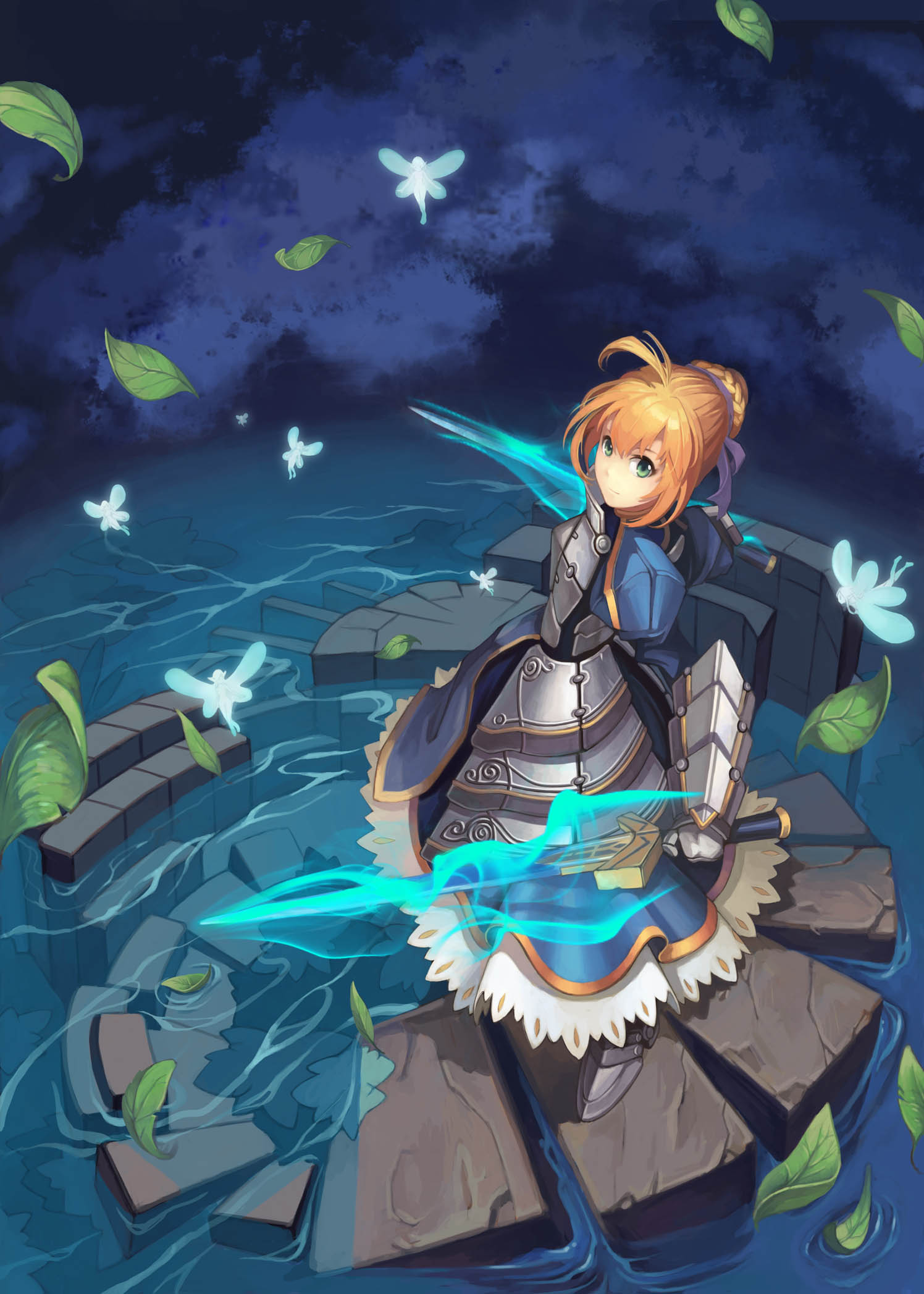 Safebooru - ahoge armor armored dress blonde hair dress dual wielding ...